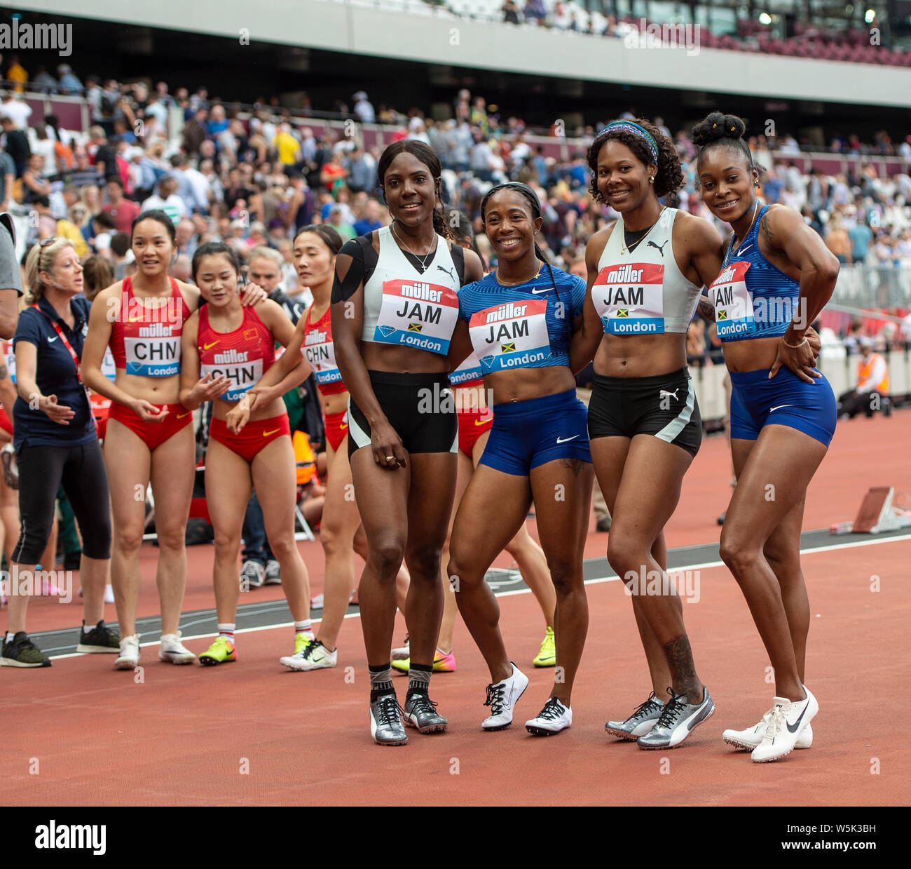 LONDON, ENGLAND - JULY 20: Jonielle Smith, Shelly-Ann Fraser-Pryce ...