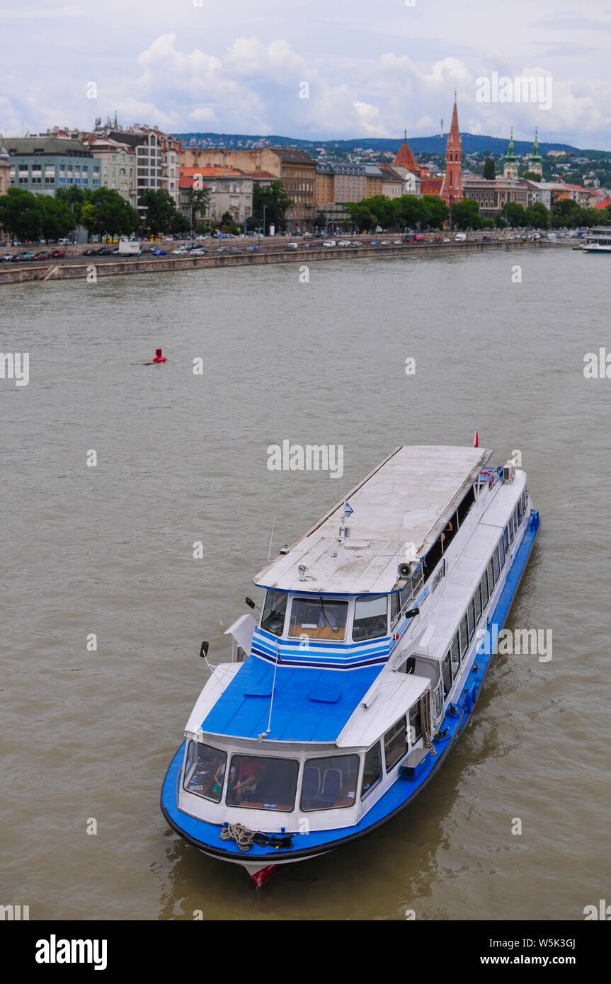 Tourist boats on the River Danube in Budapest Hungary Stock Photo - Alamy