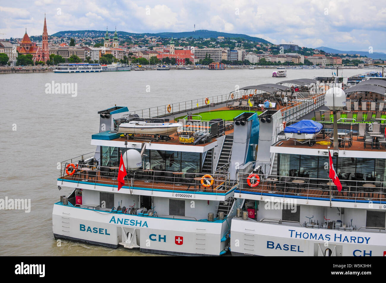 Tourist boats on the River Danube in Budapest Hungary Stock Photo - Alamy