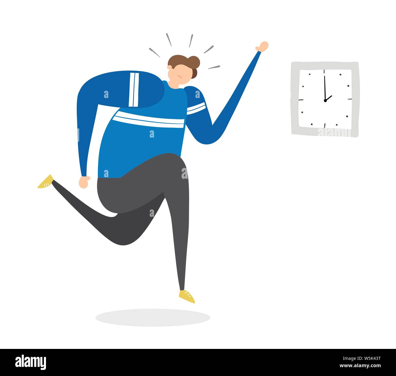 The man is late and running, hand-drawn vector illustration. Colored ...