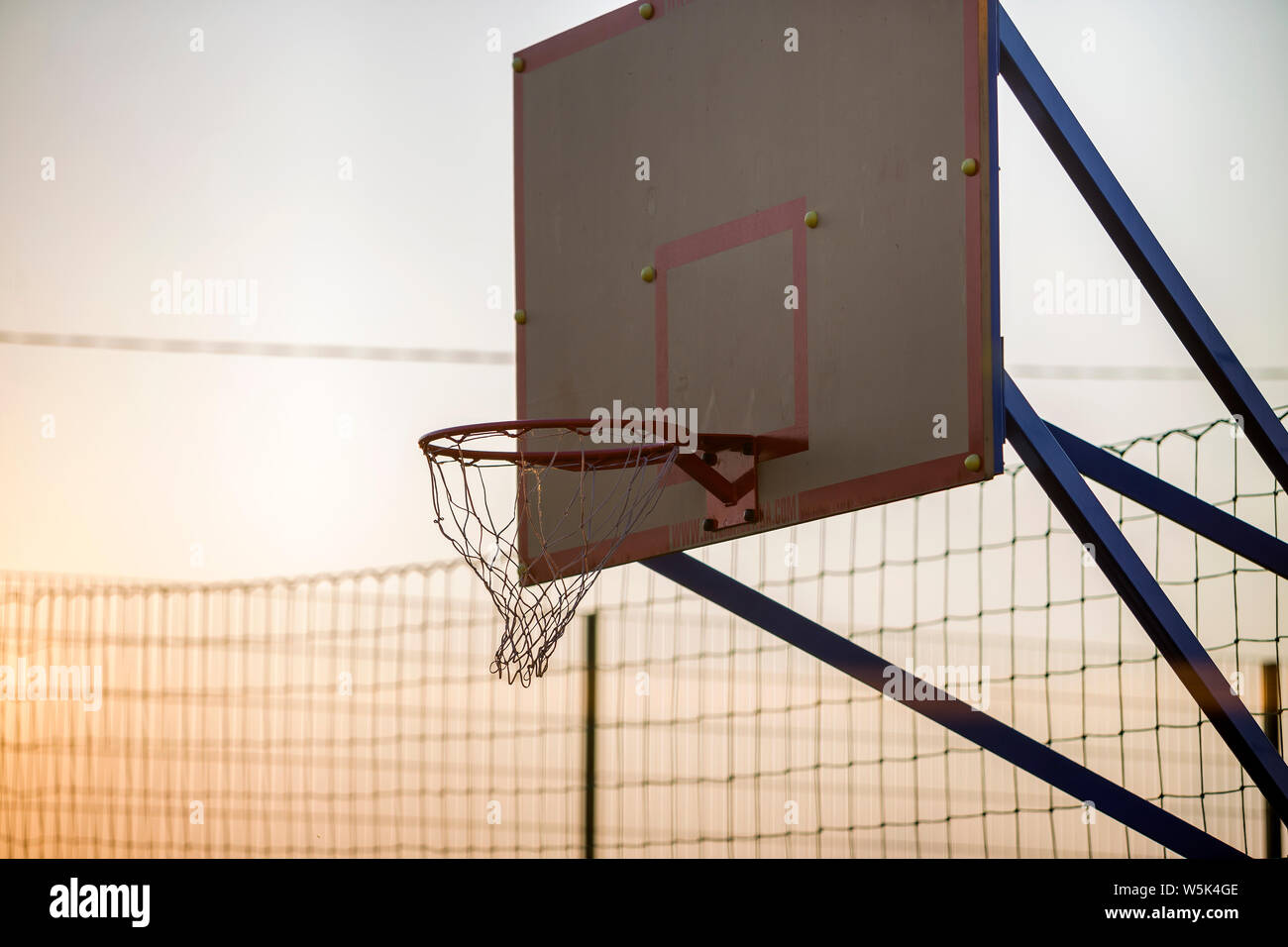 Basketball hoop outdoors on sky background. Sport and recreation ...
