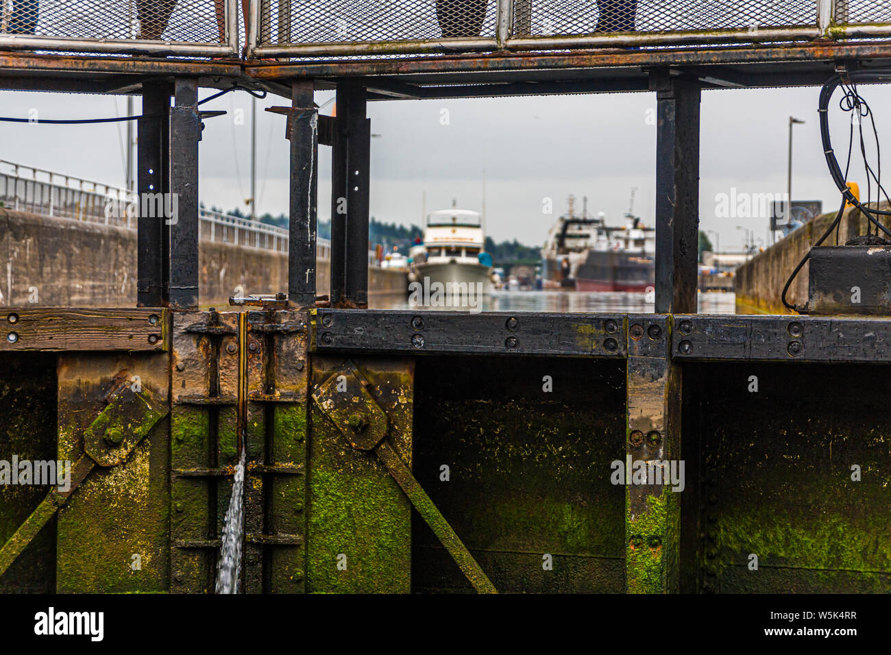 Lake Behind Dam in Lock at Ballard Locks near Seattle Stock Photo - Alamy