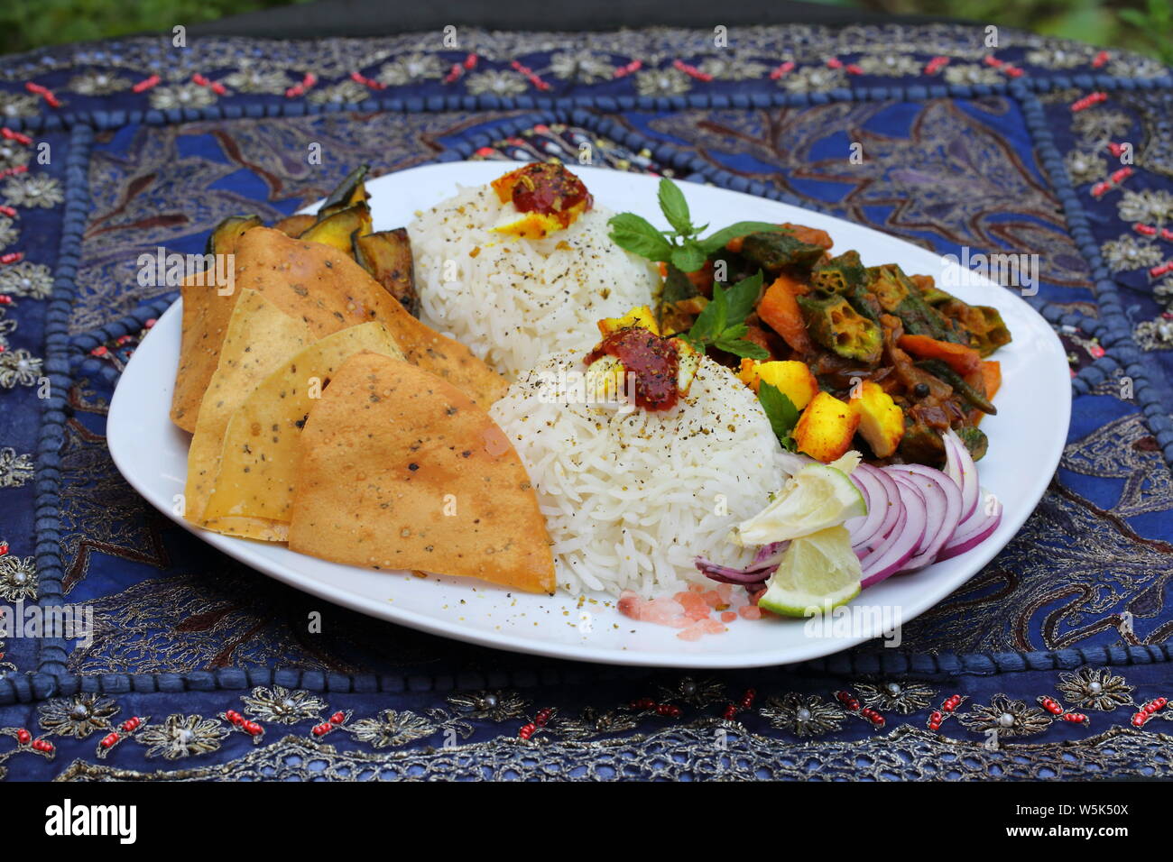 Basmati rice with subji with okra and tortillas Stock Photo - Alamy