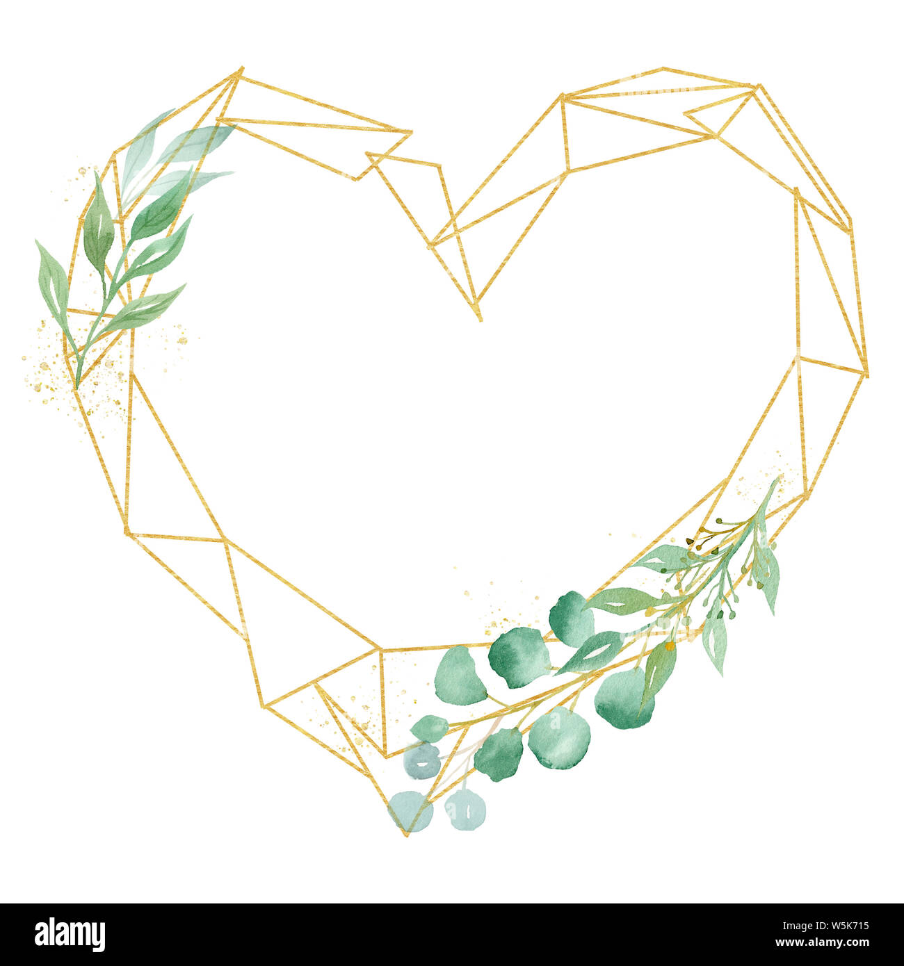Decorative low poly heart frame watercolor raster illustration ...