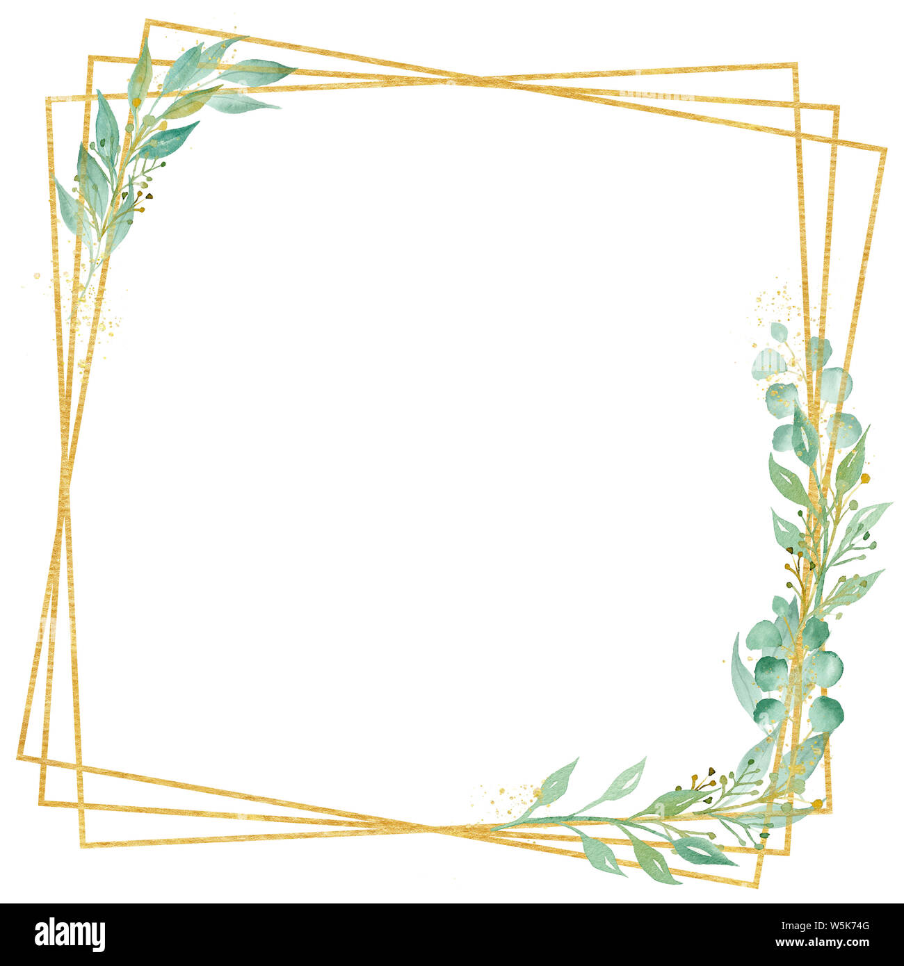 Decorative botanical square frame watercolour raster illustration ...