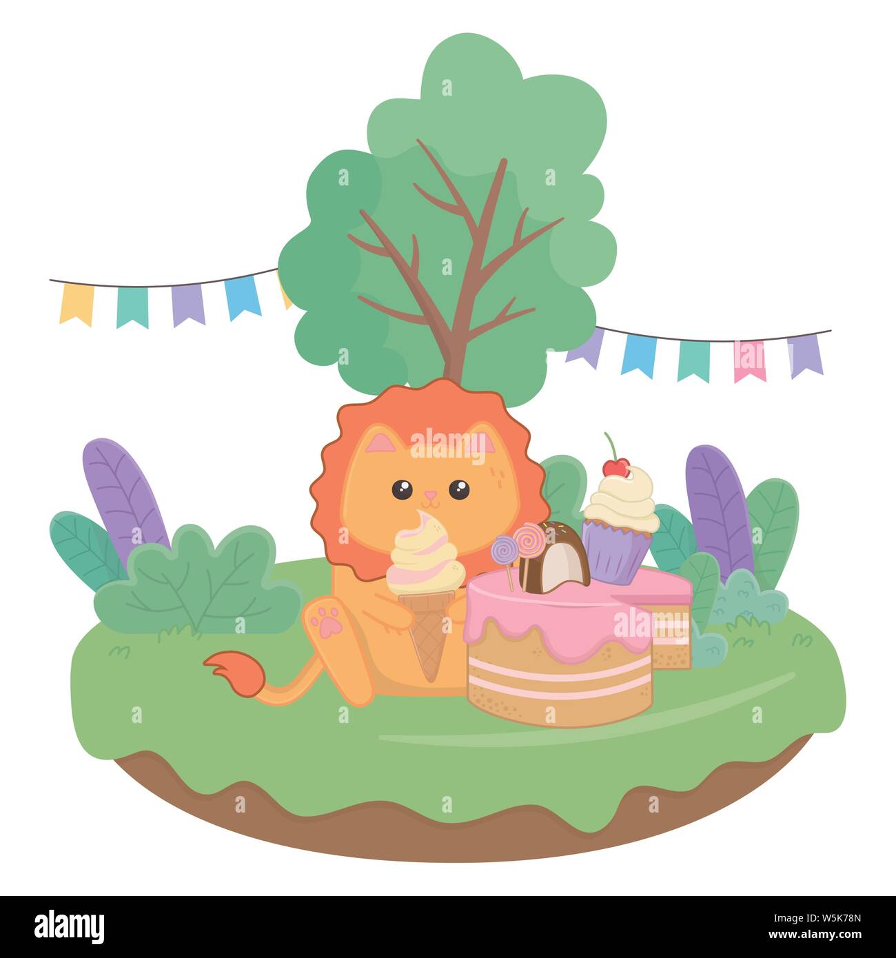 Lion cartoon design, happy birthday celebration decoration party ...
