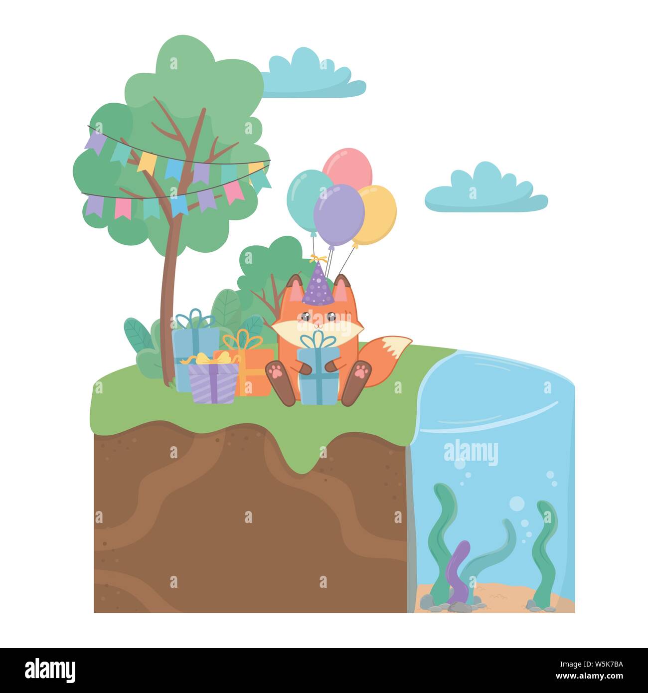 Fox cartoon design, happy birthday celebration decoration party festive ...