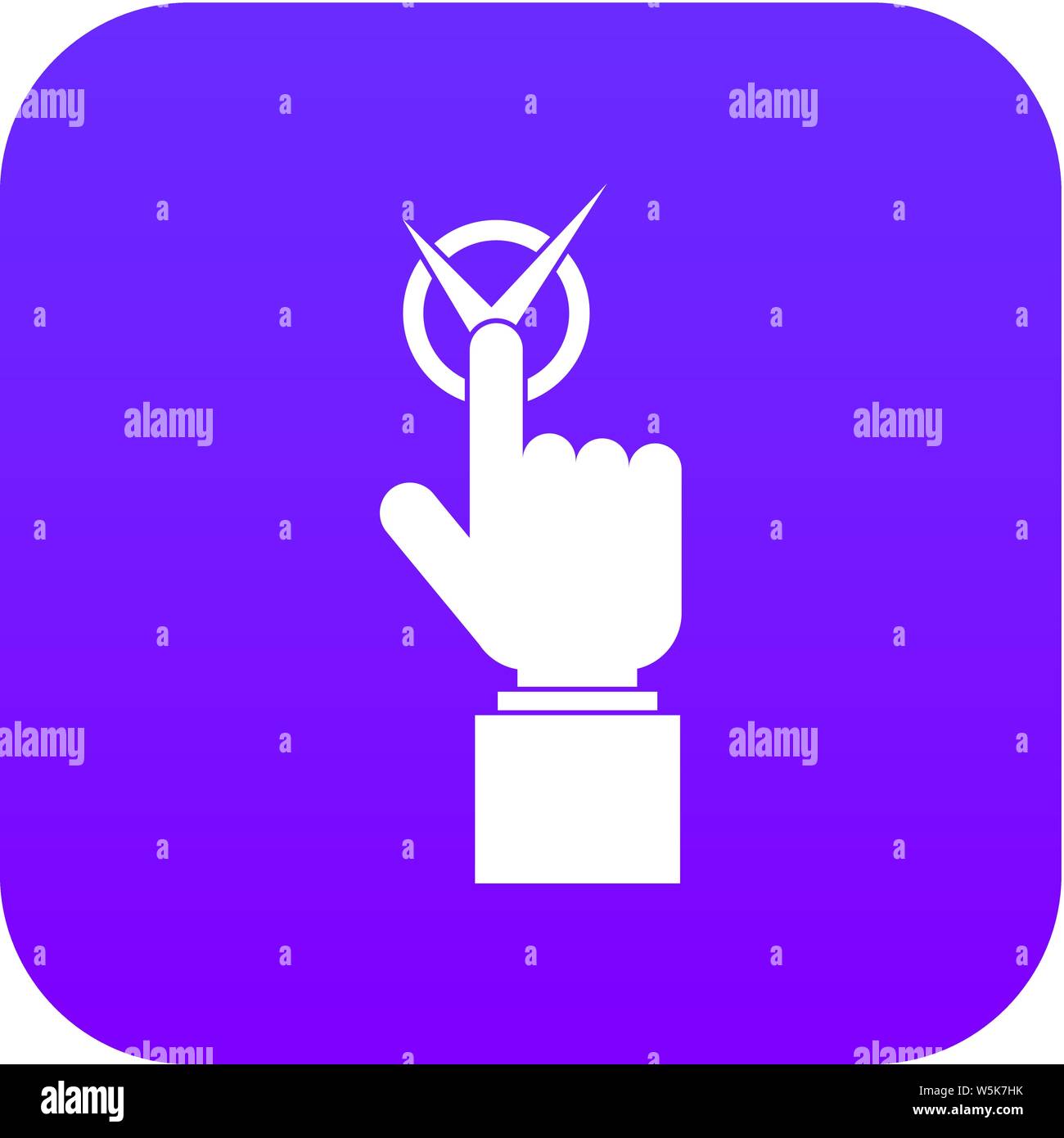Hand finger pressing button with tick icon digital purple Stock Vector ...