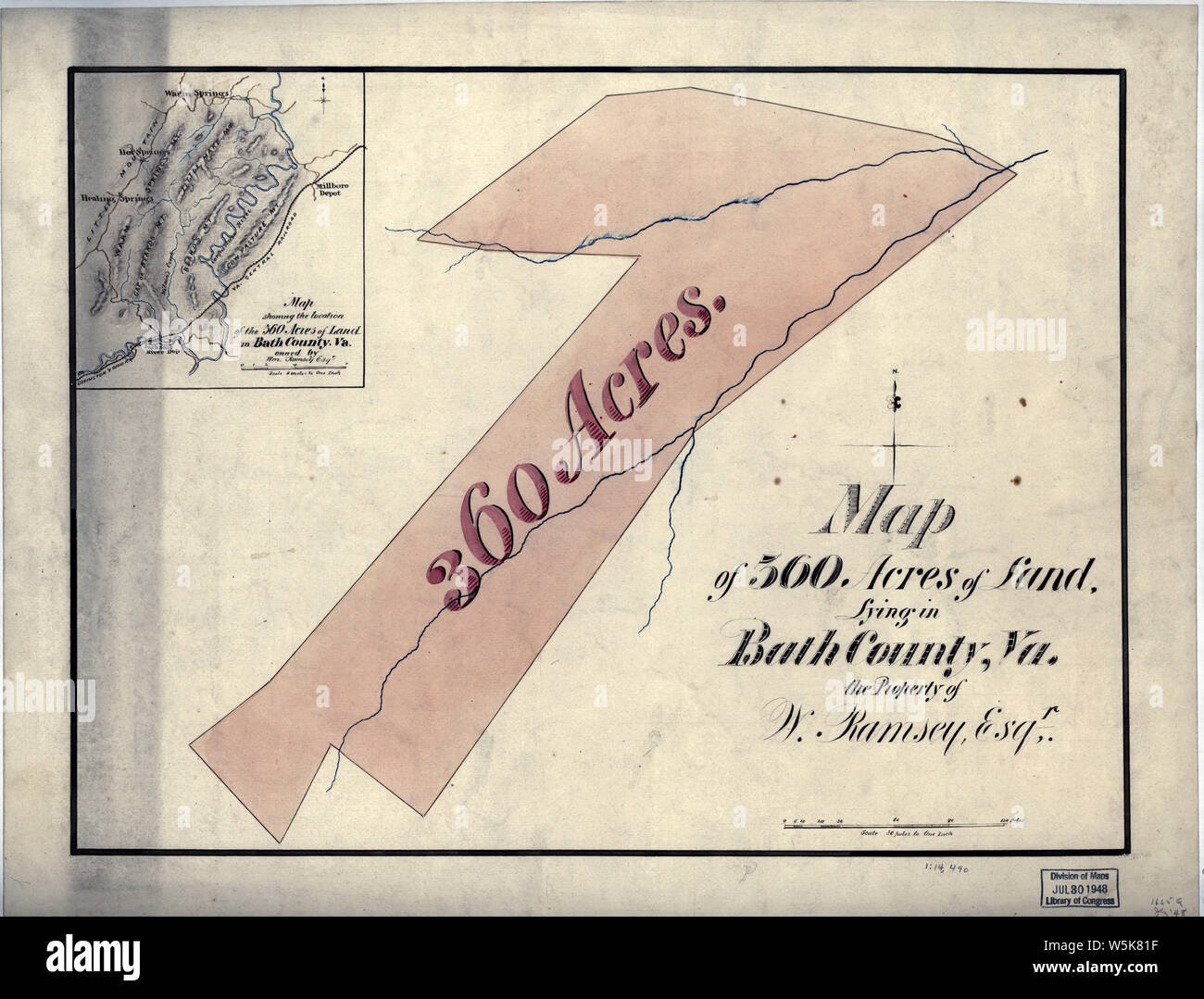 157 Map of 360 acres of land lying in Bath County Va the property of W ...