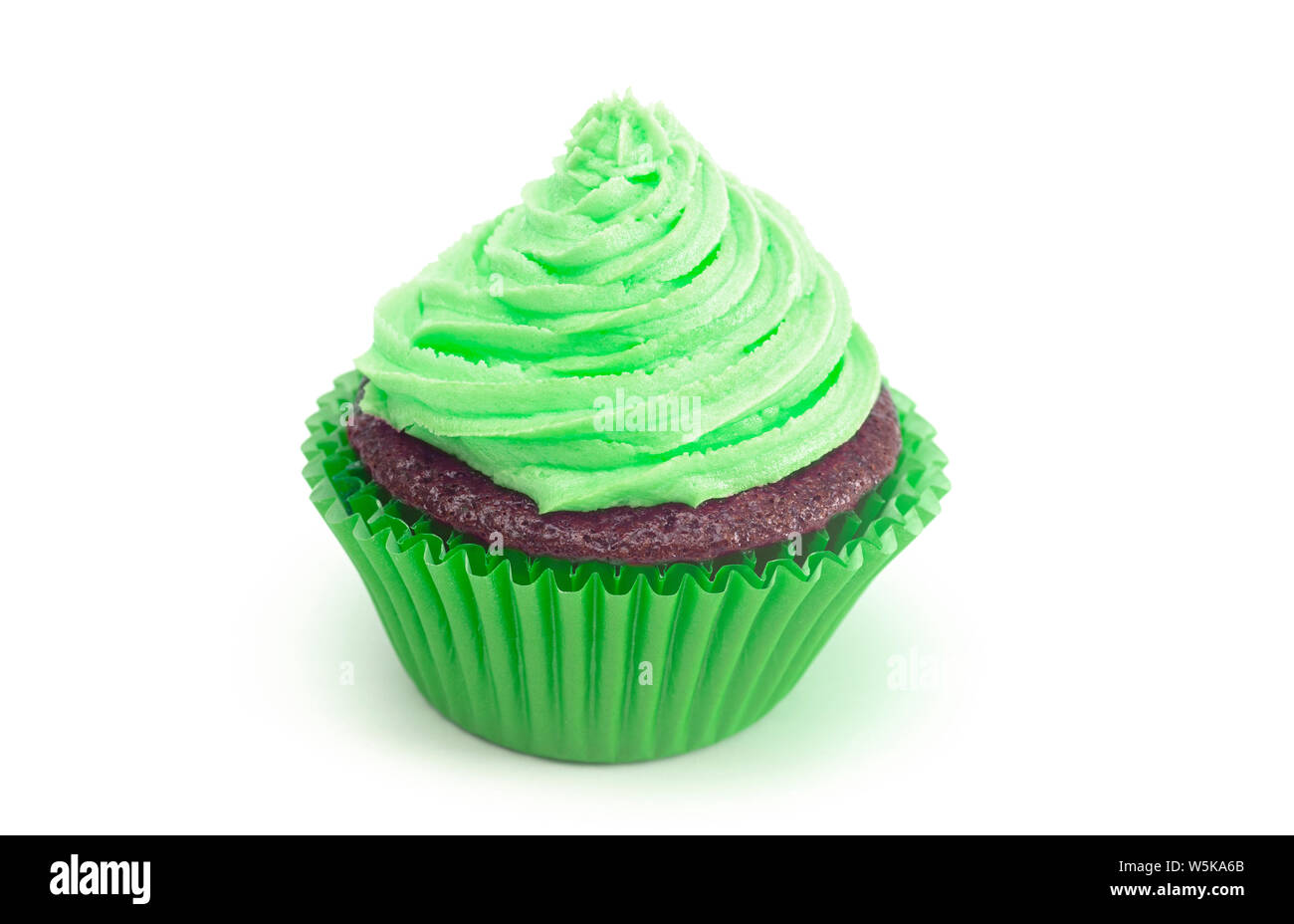 Single Green Iced Chocolate Cupcake Isolated on a White Background ...