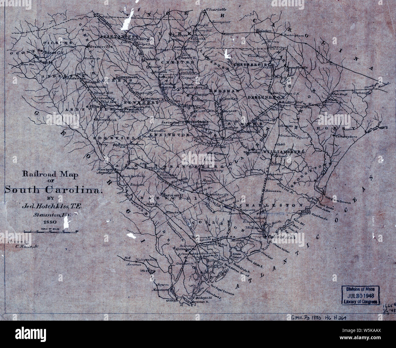 233 Railroad map of South Carolina by Jed Hotchkiss TE Stanton Va ...