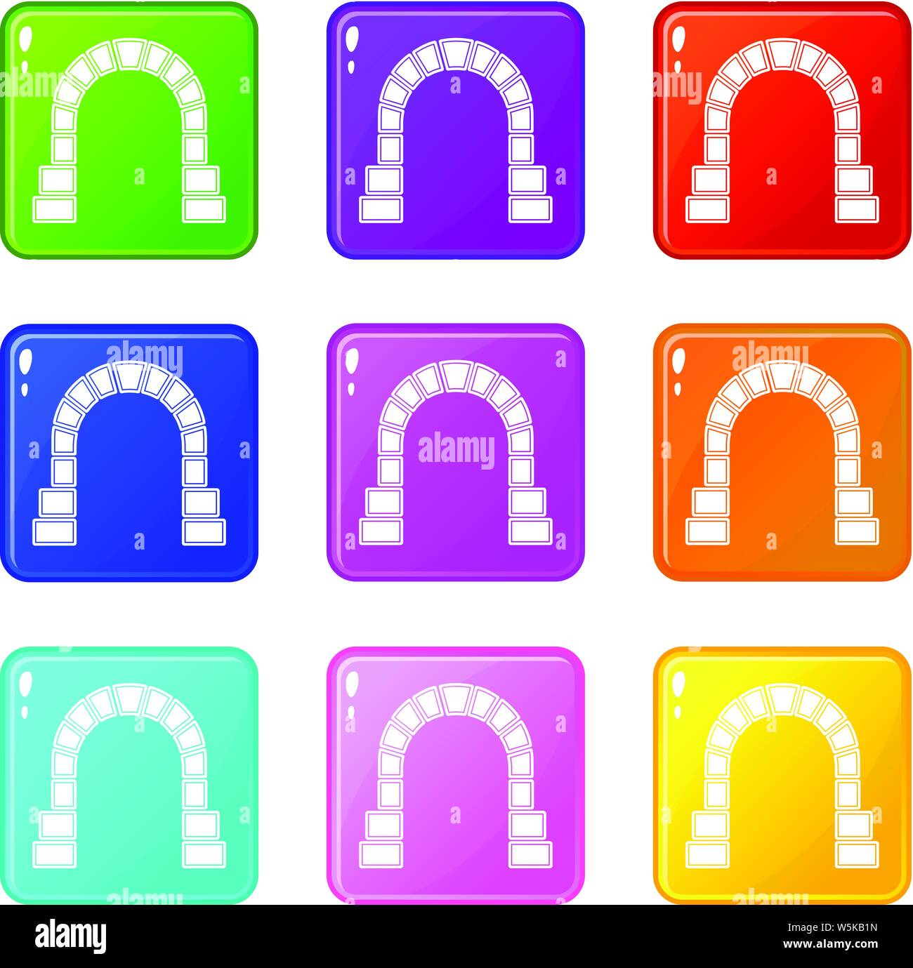 Entrance to railway tunnel icons set 9 color collection Stock Vector ...