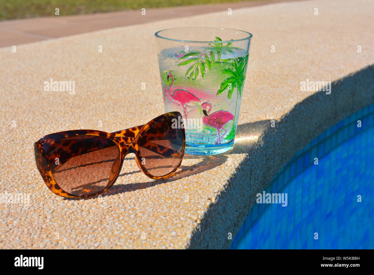 Pool day, summer fun vibes. Pair of plastic tortoiseshell coloured ...