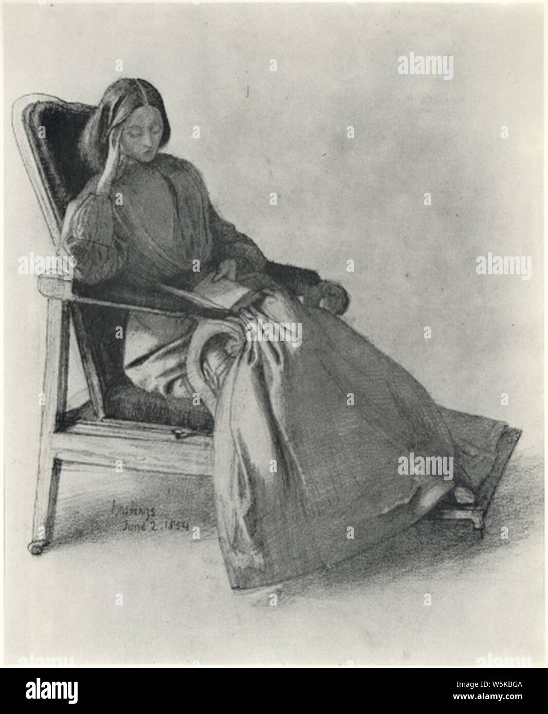 Dante Gabriel Rossetti drawing of Elizabeth Siddal reading Stock Photo ...