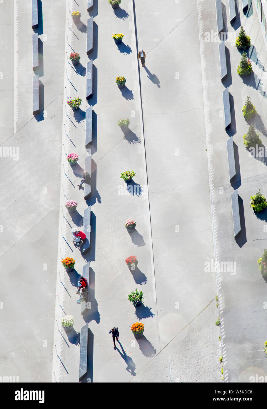 Abstract aerial view of people and street details from a very high ...
