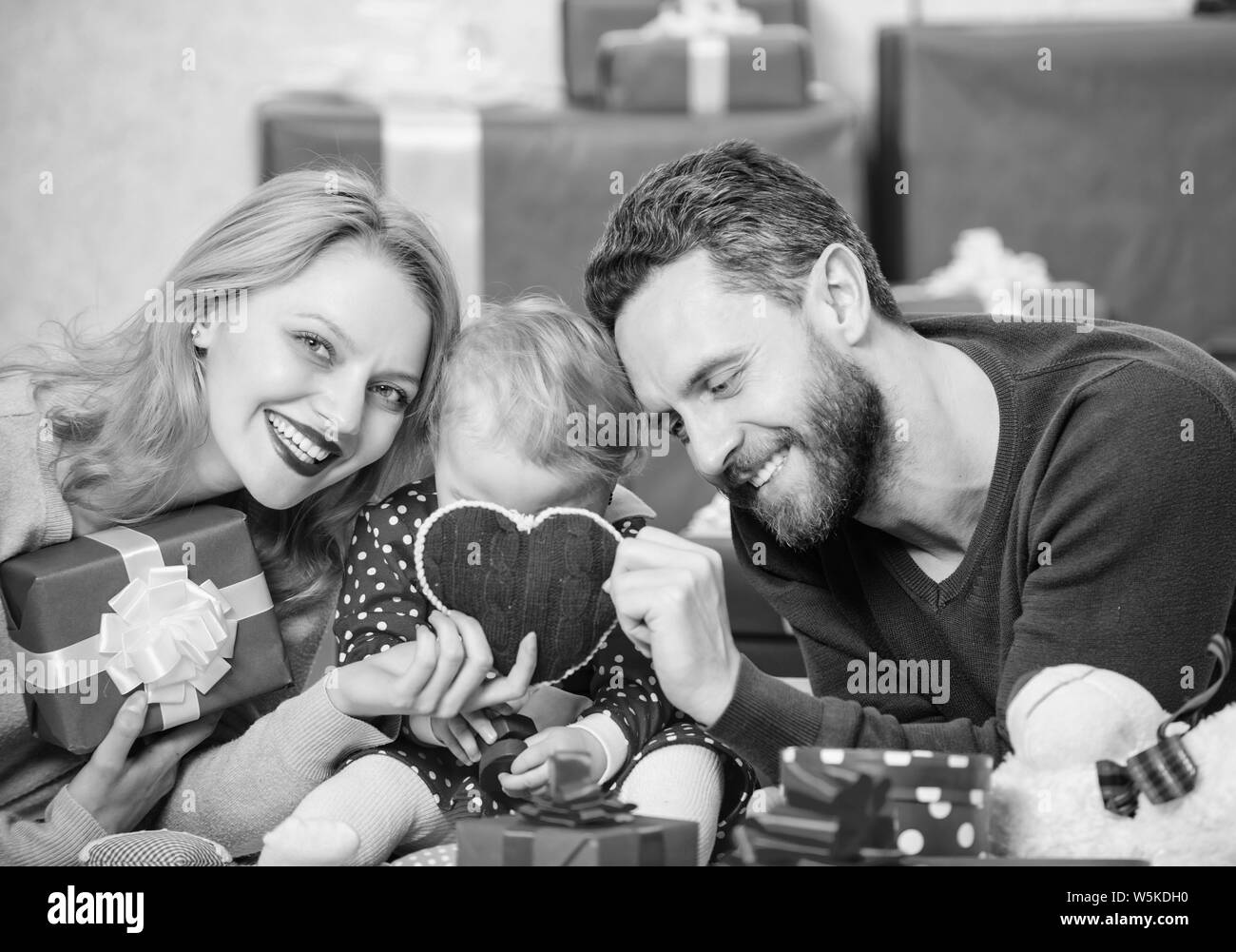 Hearts filled with love. Couple in love and baby daughter. Valentines ...