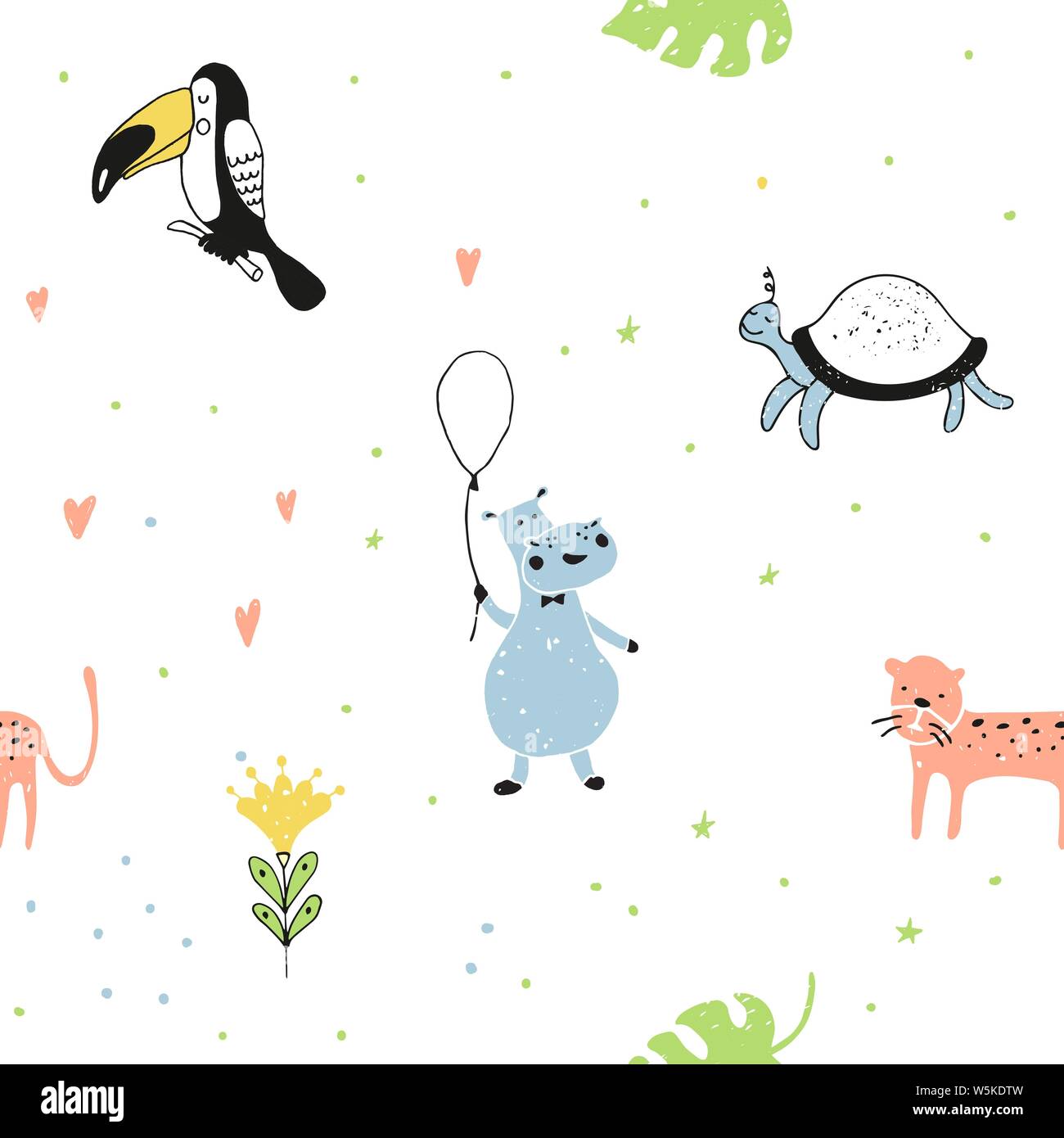 Cute tropical animals pattern. Vector seamless background Stock Vector ...