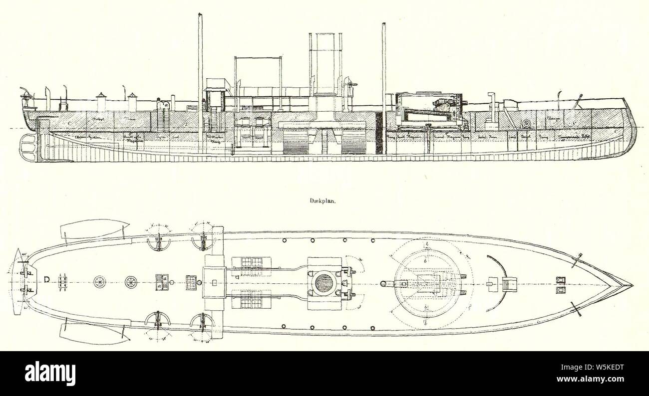 Danish Ironclad Lindormen (1868) Plan Stock Photo - Alamy