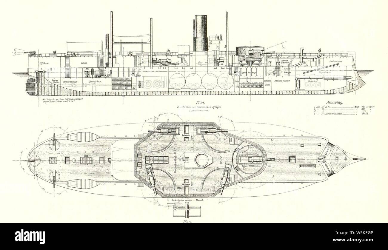 Danish Ironclad Helgoland (1878) Plan Stock Photo - Alamy