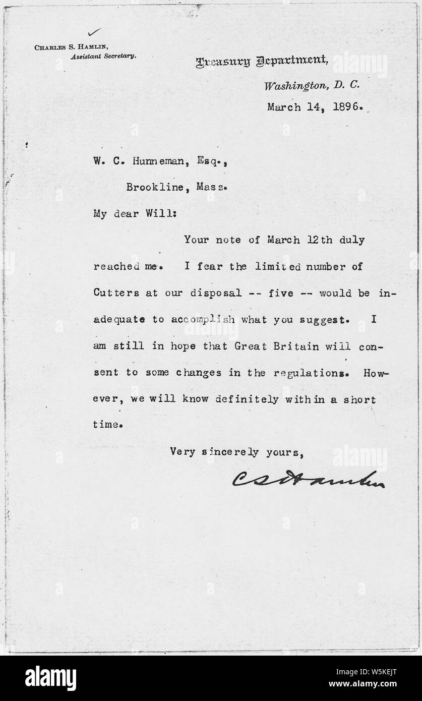 Charles Hamlin Letter to W. C. Hunneman March 14, 1896; Scope and ...