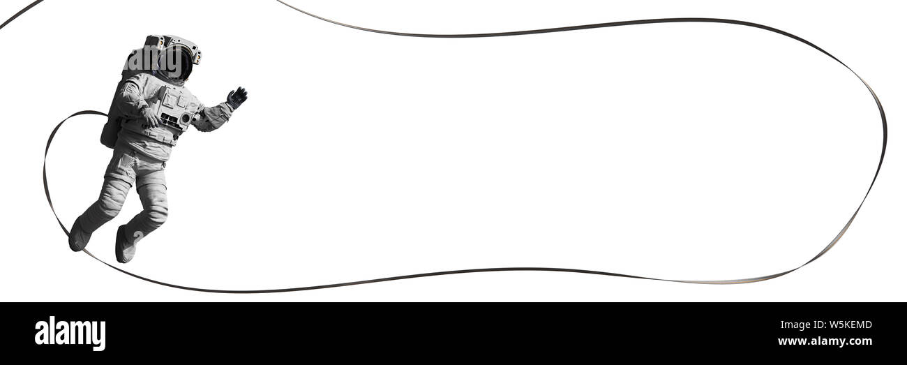 astronaut with safety tether during space walk, isolated on white ...