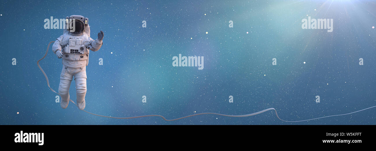 astronaut with safety tether is waving Stock Photo - Alamy