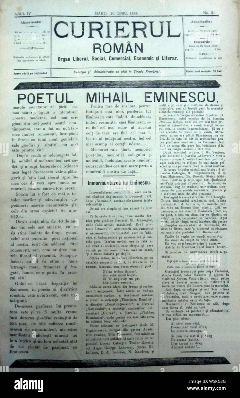 Curierul Roman - 20 iunie 1889 Stock Photo - Alamy