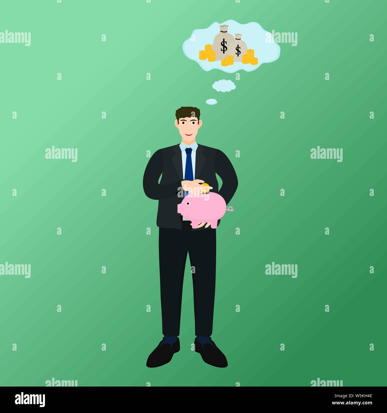 Cartoon illustration businessman thinking money hi-res stock ...