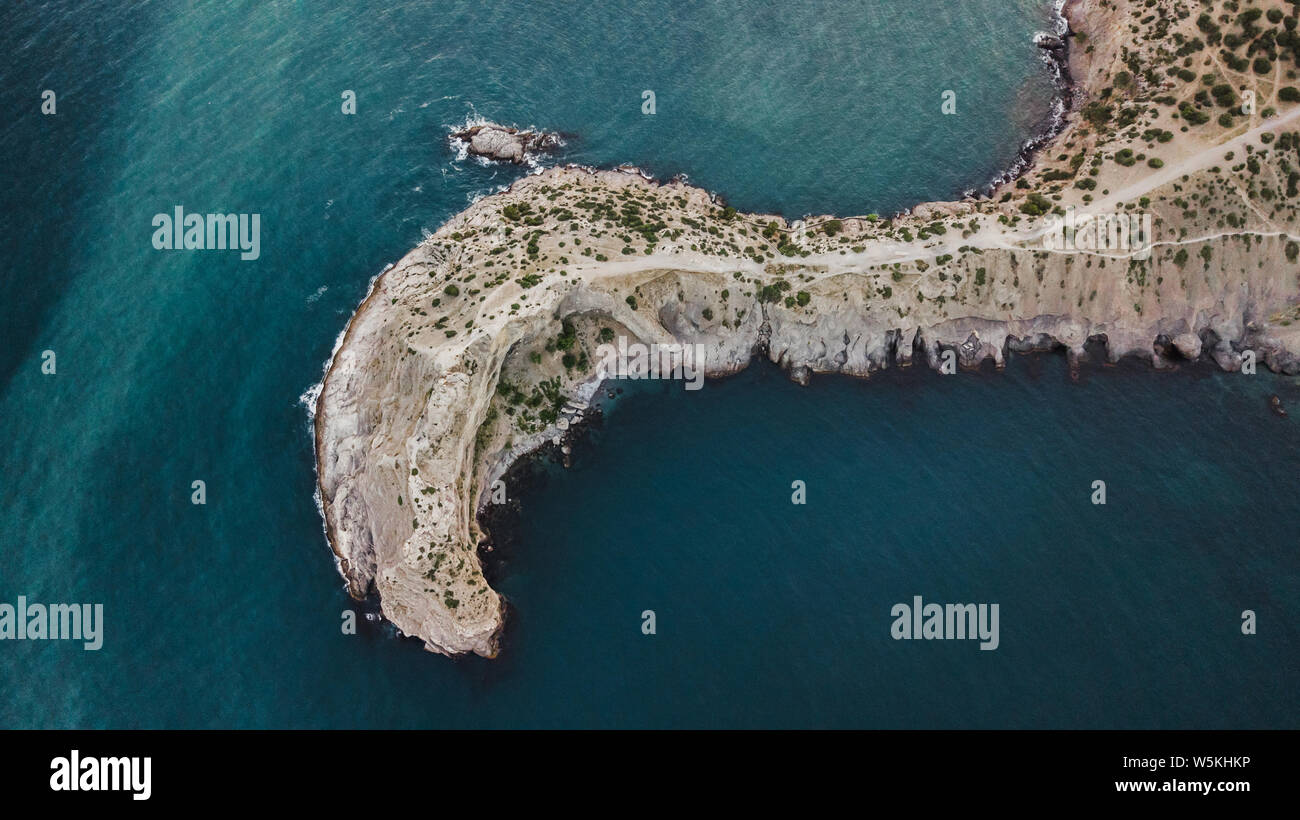 Aerial view of rocky Black sea shore and cape Kapchik in Noviy Svet ...