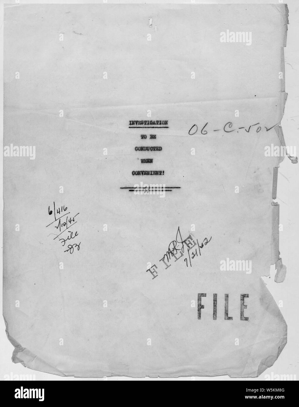 Cover sheet of investigation file; Scope and content: This document is ...