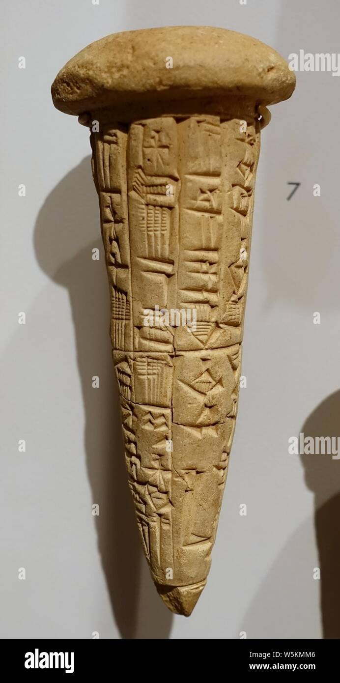 Cuneiform dedication cone of Ur-Bau, Lagash, c. 2200-2100 BC Stock ...