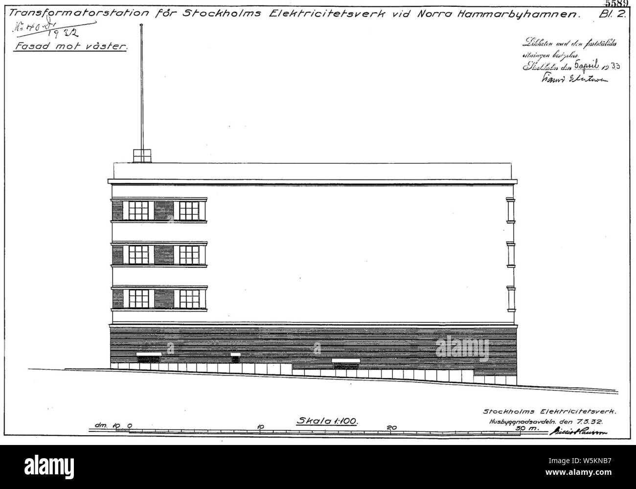 Danviksstationen, ritning, fasad väster, 1932 Stock Photo - Alamy