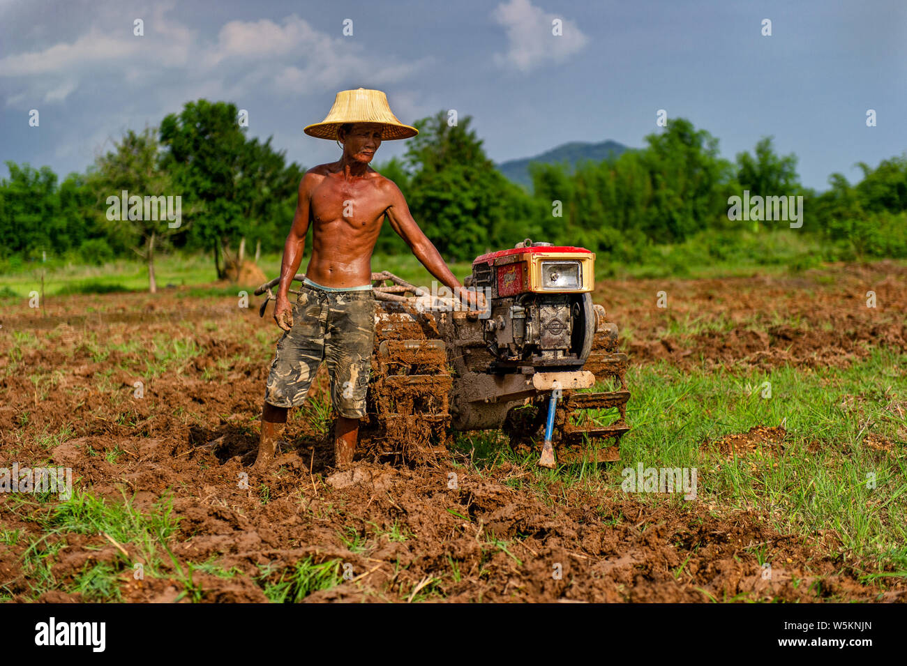 Thai Farmer and Hand Tractor, Nakhon Nayok, Thailand Stock Photo - Alamy