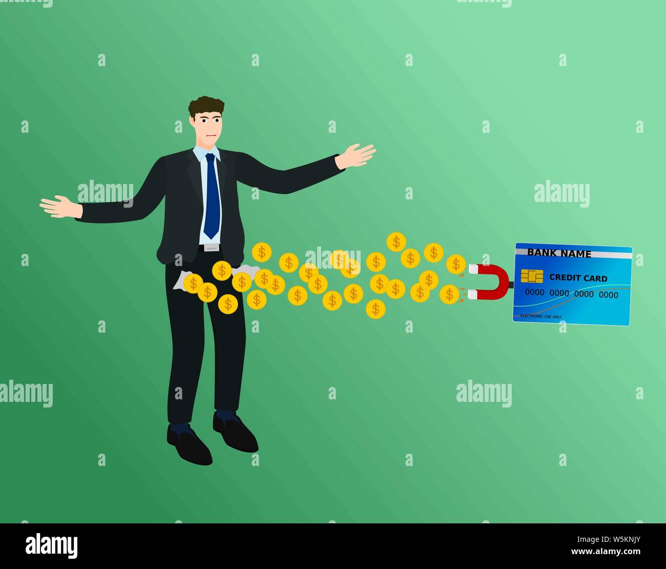 Sad businessman lost money with attract magnet credit card Stock Vector ...
