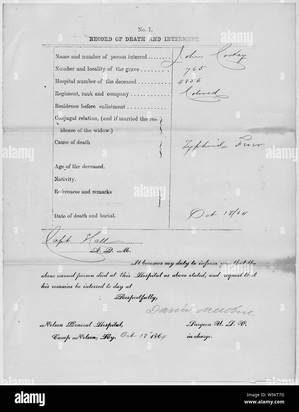 Death and Interment Record for John Cooksy; Scope and content: Status ...