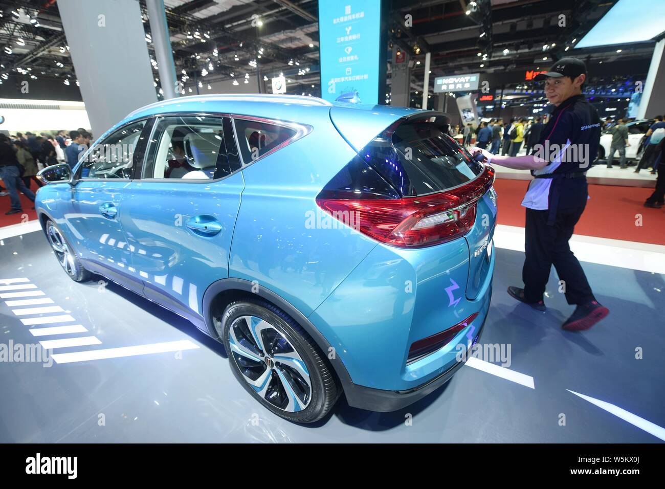 A Hongqi or Red Flag E-HS3 electric SUV of FAW Group is displayed during the 18th Shanghai ...