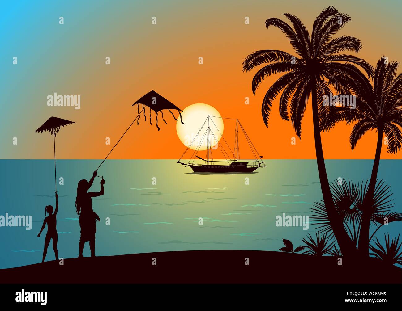 Lake and palm trees resort Stock Vector Images - Alamy