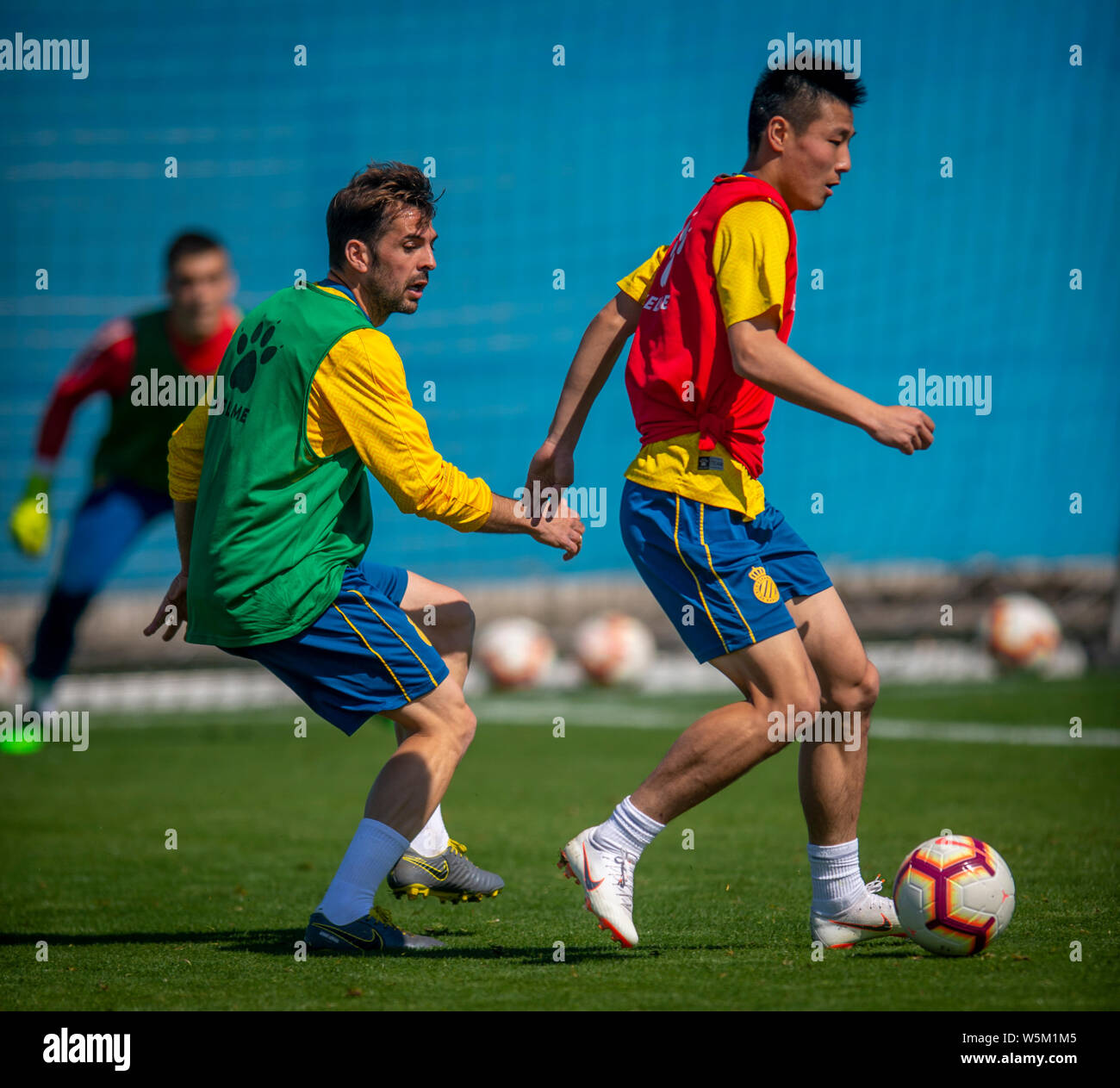 Chinese footballer Wu Lei takes part in a training session of RCD ...