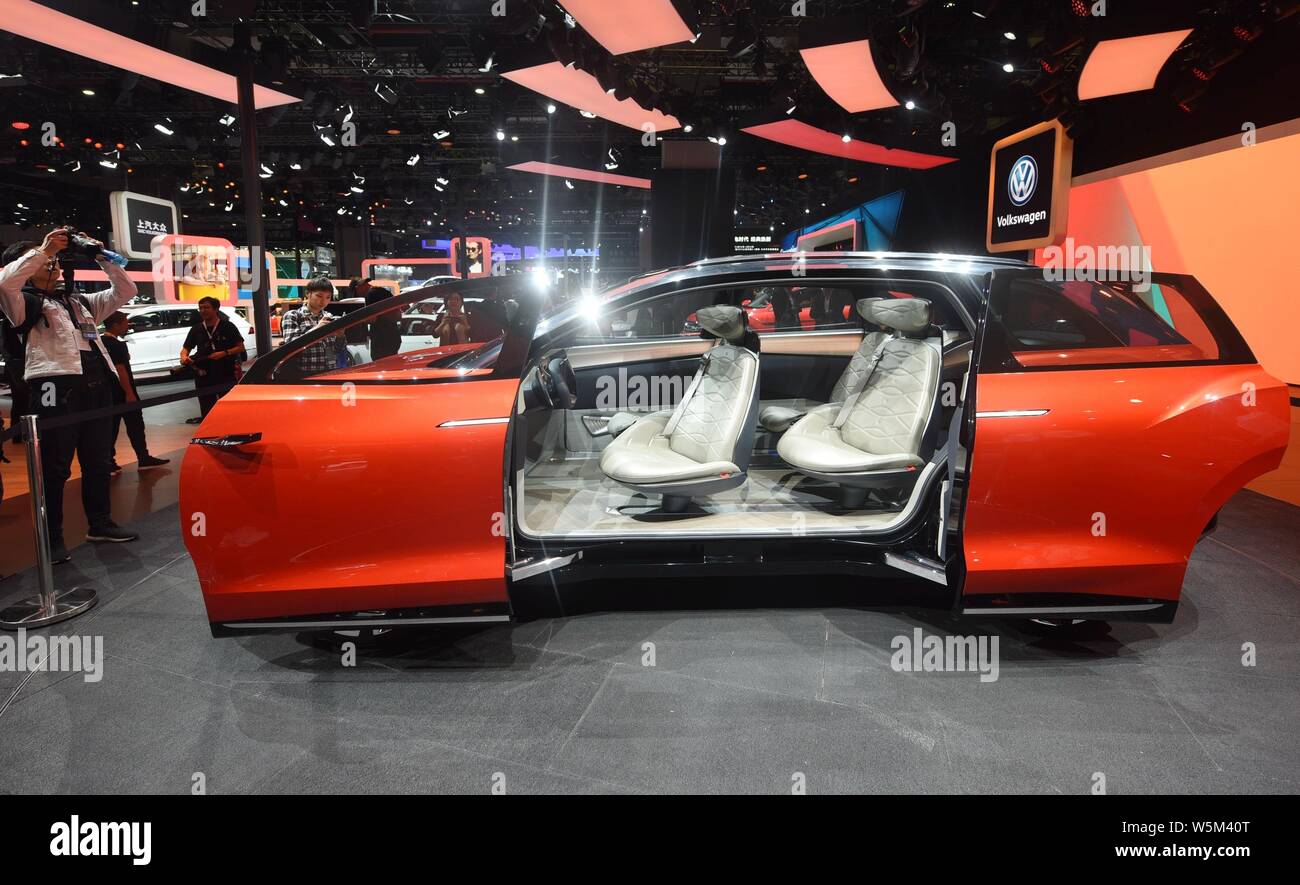 A Volksgwagen ID. ROOMZZ electric SUV concept is displayed during the ...