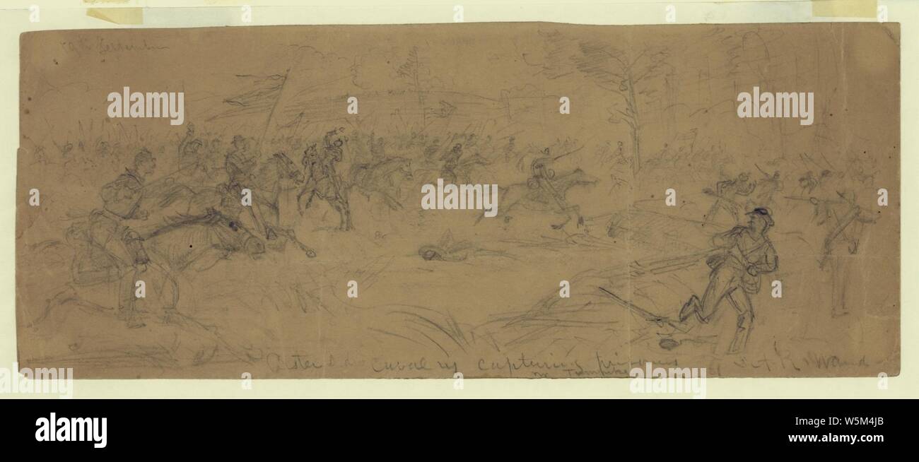 Custer's div. cavalry capturing prisoners nr. Turnpike Stock Photo - Alamy