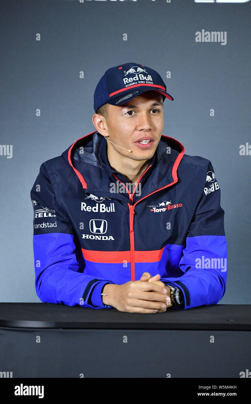 Thai-British racing driver Alexander Albon of Scuderia Toro Rossom attends a press conference ...