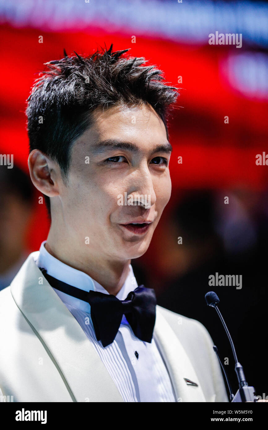 Chinese short track speed skater Wu Dajing, the winner of the men's 500 ...