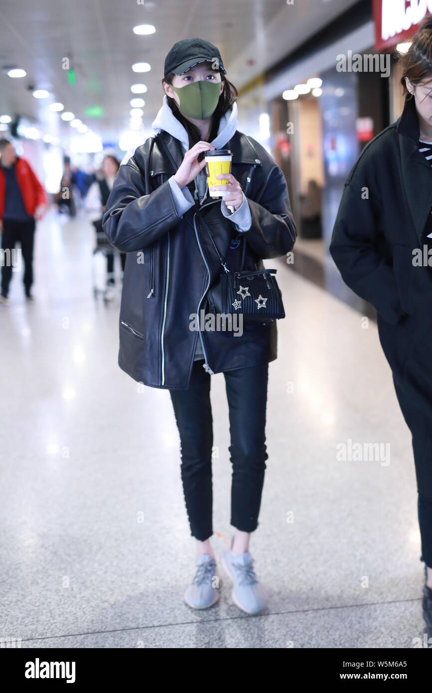 Chinese actress Guan Xiaotong arrives at the Beijing Capital ...