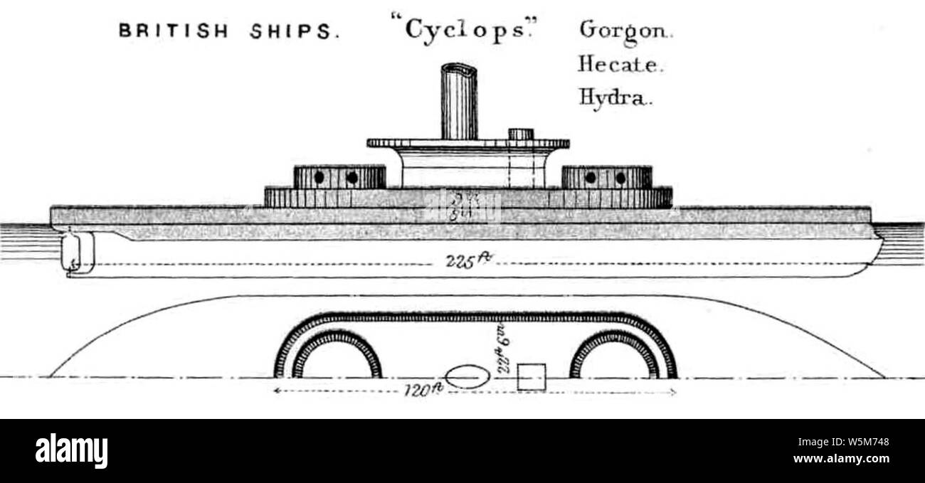 Cyclops class monitor diagrams Brasseys 1888 Stock Photo - Alamy