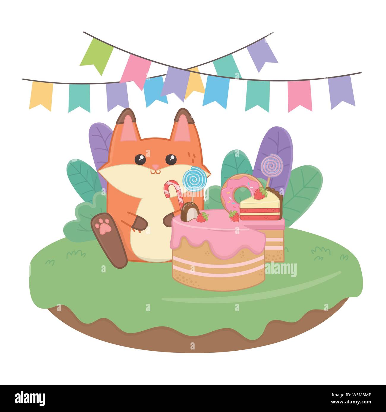 Fox cartoon design, happy birthday celebration decoration party festive ...