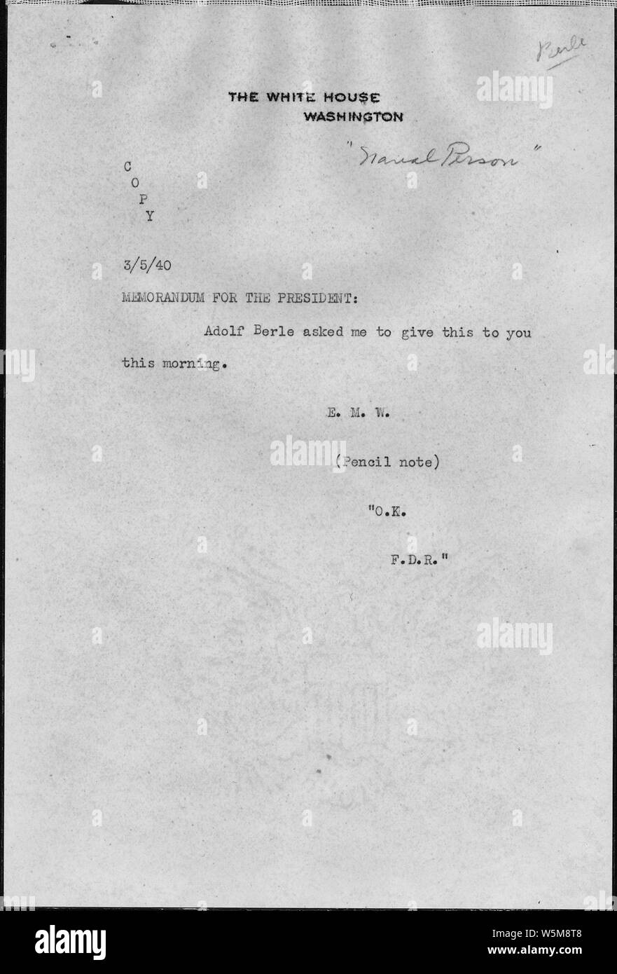 Edwin M. Watson to Franklin D. Roosevelt Stock Photo - Alamy