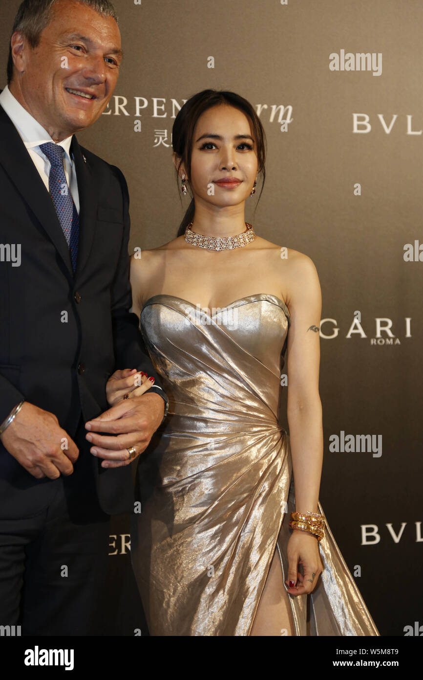 Taiwanese singer Jolin Tsai attends the Bulgari SerpentiForm Exhibition in Chengdu city ...