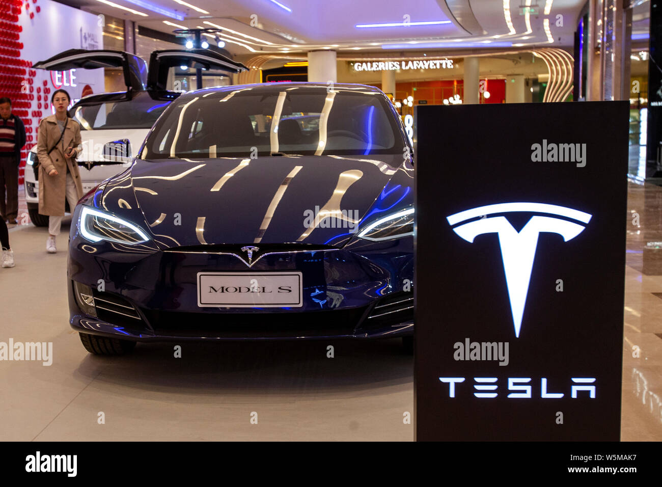 --FILE--A Tesla Model S electric car is on display at a Tesla stand in ...