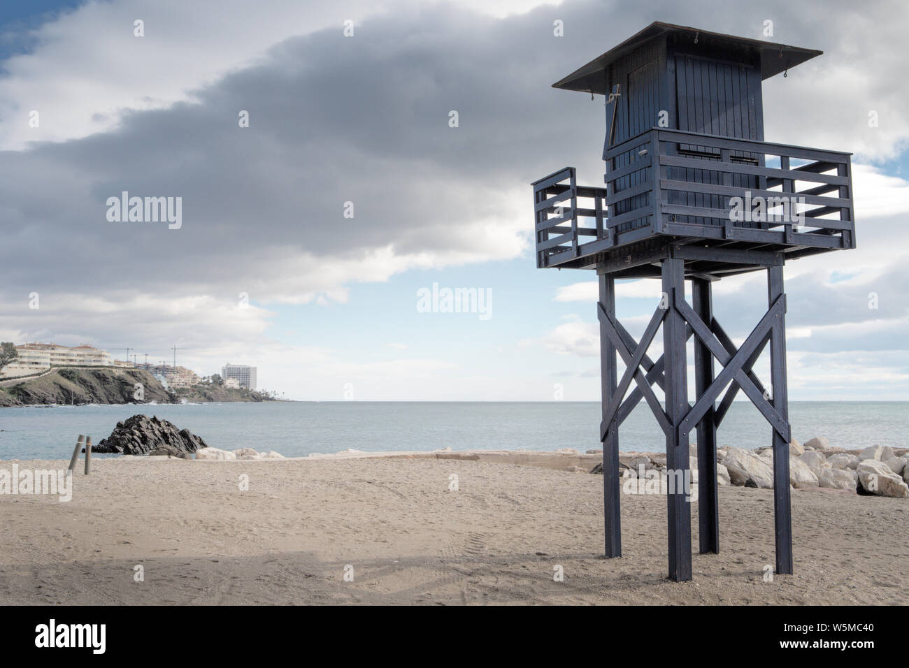 wooden lifeguard lookout tower on the beach in spain Stock Photo - Alamy