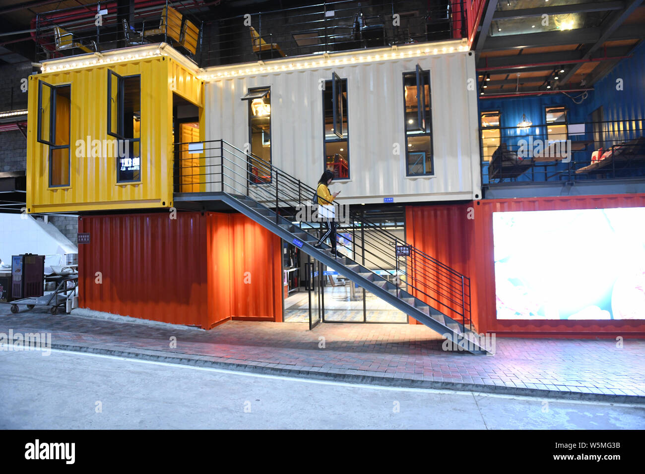 View of a container restaurant at the Red Wine Museum in Chongqing ...